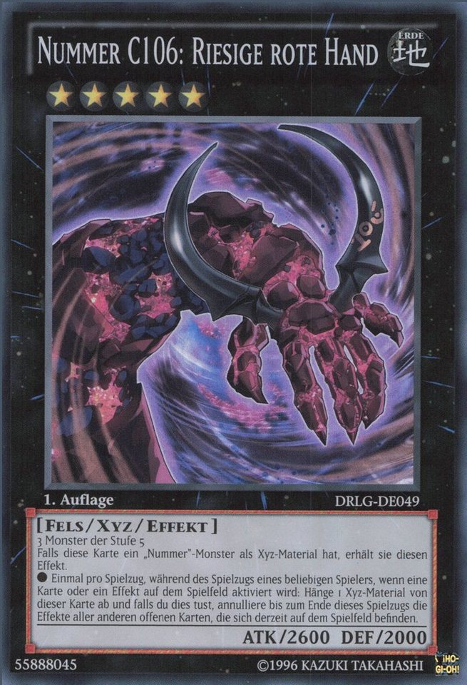 Recollectibles Sammelkarte Yugioh Karte Nummer C106 Riesige Rote Hand