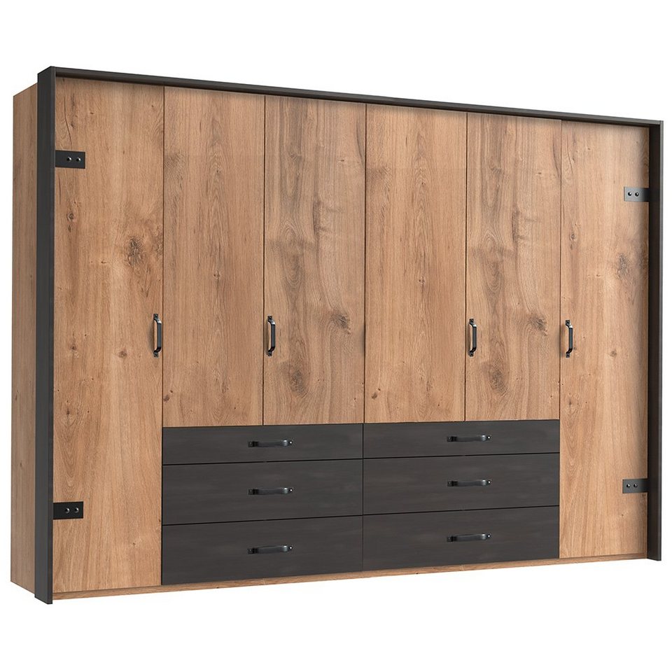 Lomadox Kleiderschrank Davenport 43 6 Türig Mit Rahmen In Eiche Mit