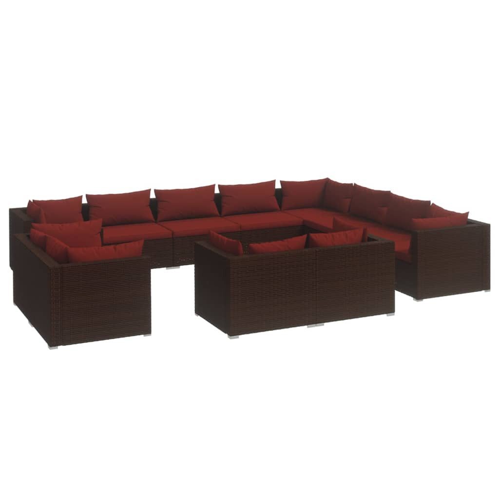 vidaXL Gartenlounge-Set 9-tlg. Garten-Lounge-Set mit Kissen Braun Poly ...