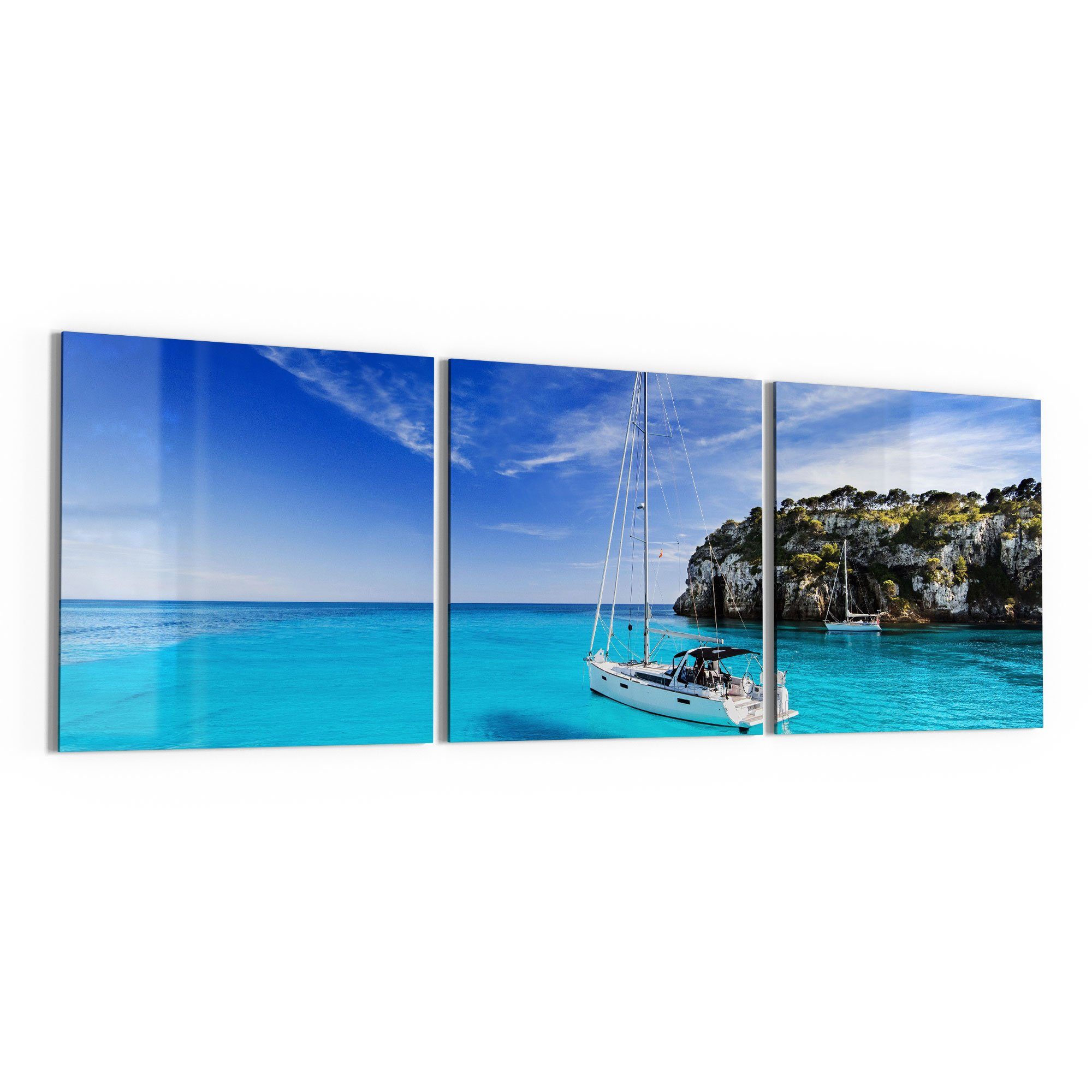 DEQORI Glasbild 'Segelboote in einer Bucht', 'Segelboote in einer Bucht', Glas Wandbild Bild ...