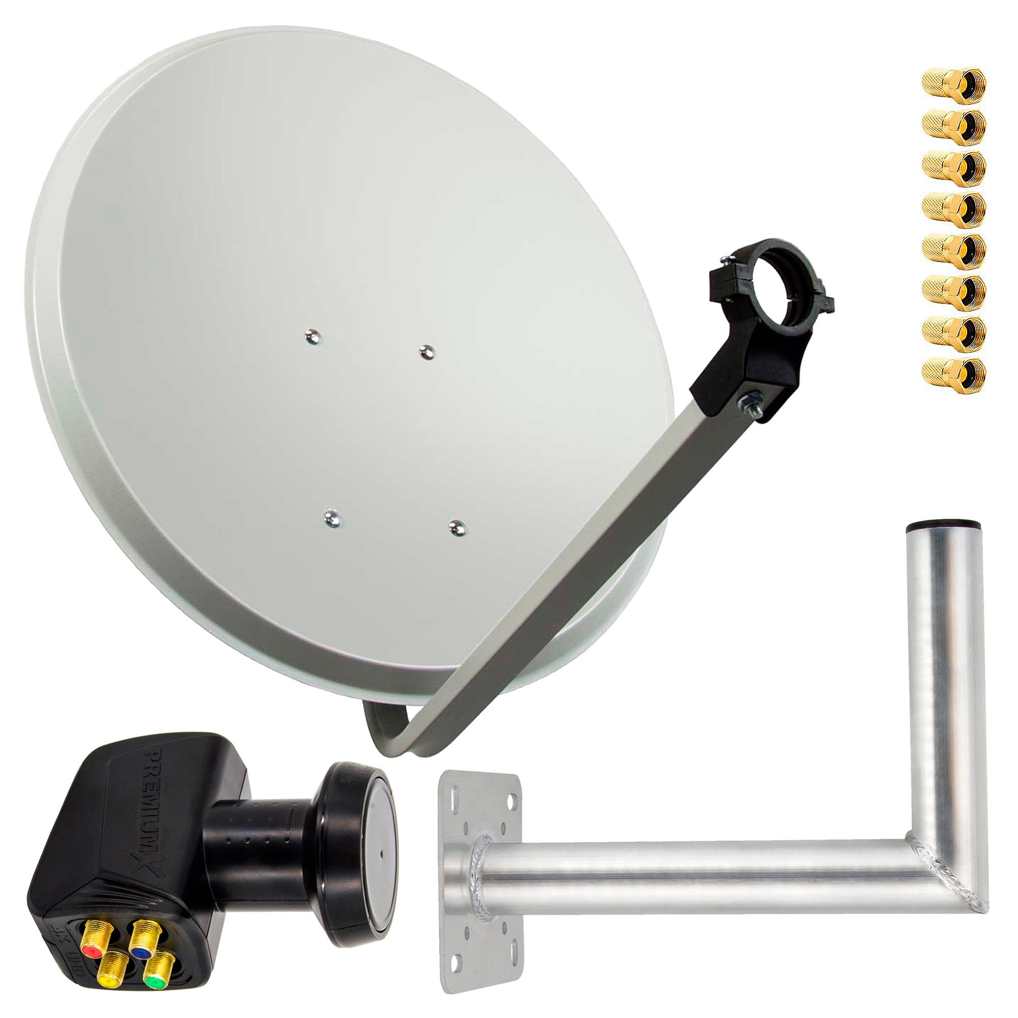 PremiumX SAT Anlage 80cm Antenne Hellgrau Quad LNB Wandhalter 35cm SAT ...