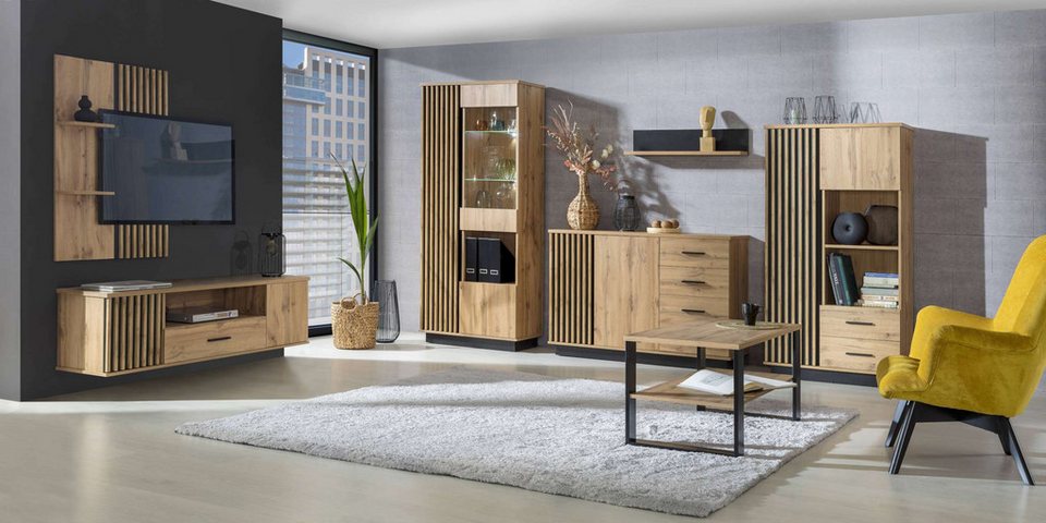 99rooms Wohnwand Melano Set 7 St Wohnmöbel Wohnzimmer Set