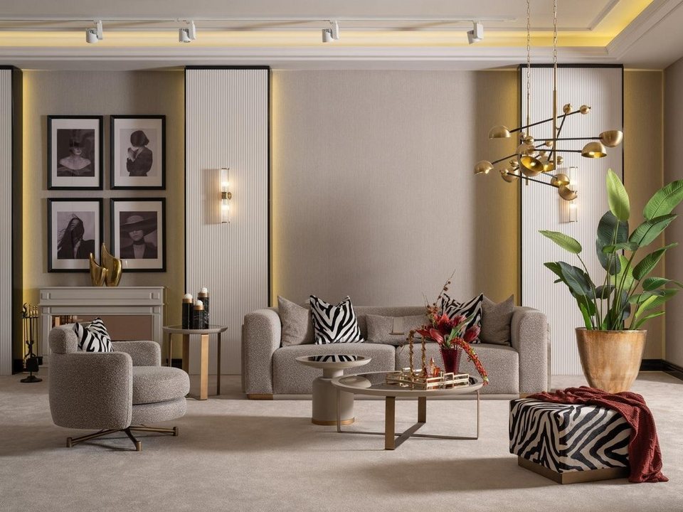 Jvmoebel Wohnzimmer Set Sofagarnitur Viersitzer Sessel Stoffsofa