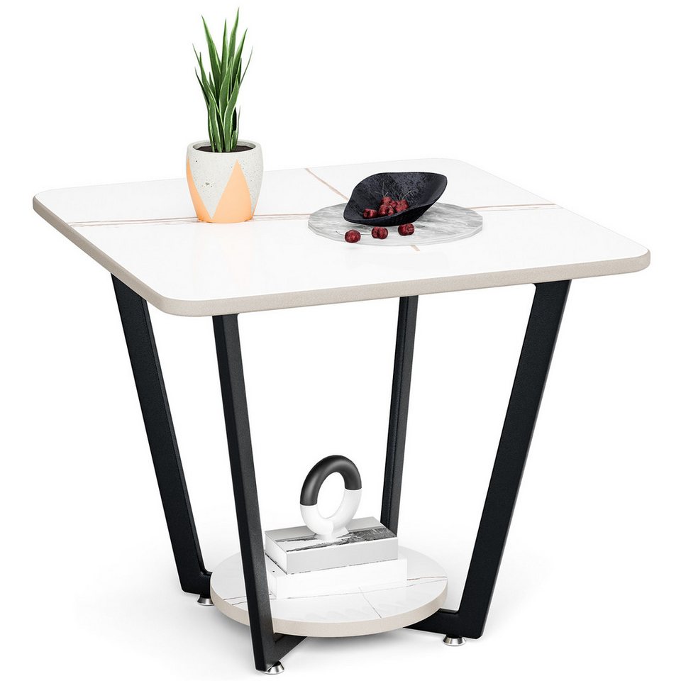 Rutaqian Couchtisch Beistelltisch Mit Ablageflächenquadratischer