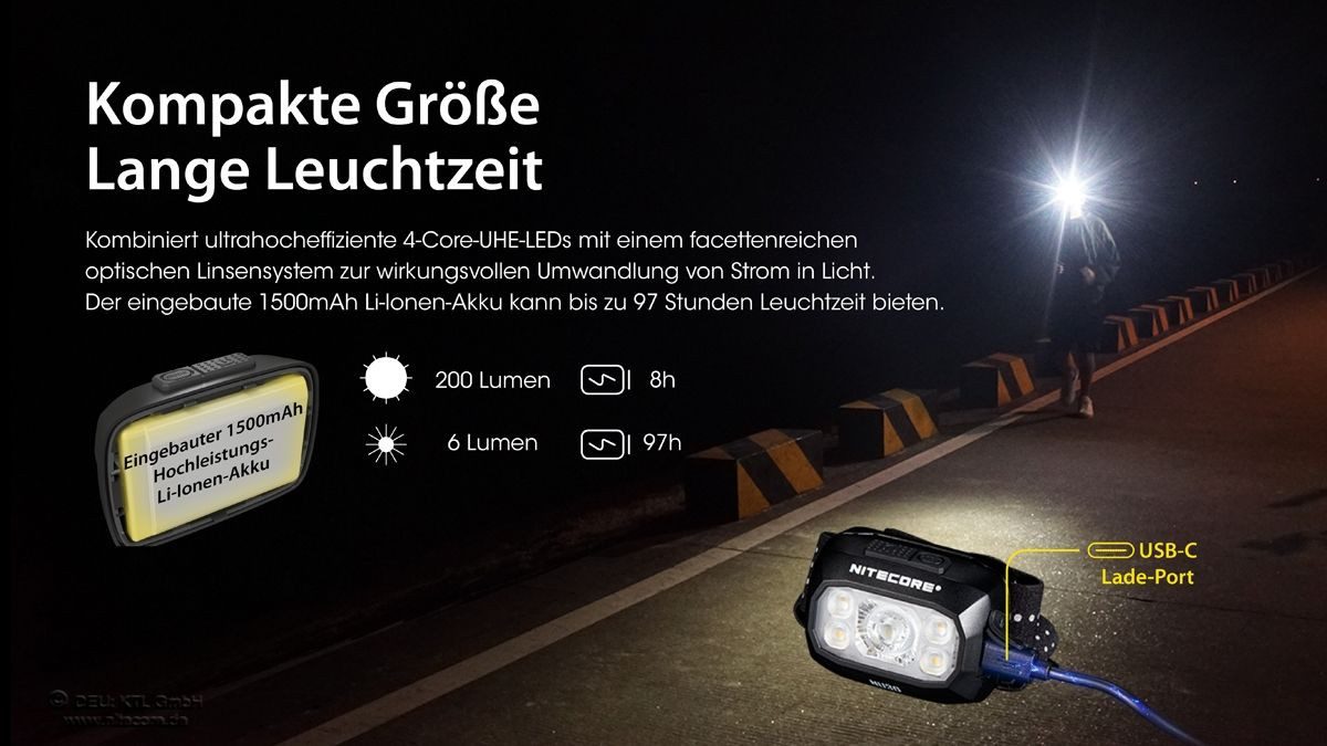 Nitecore LED Stirnlampe NU30 - Leichte Kopflampe mit 3 Lichtquellen (1-St)