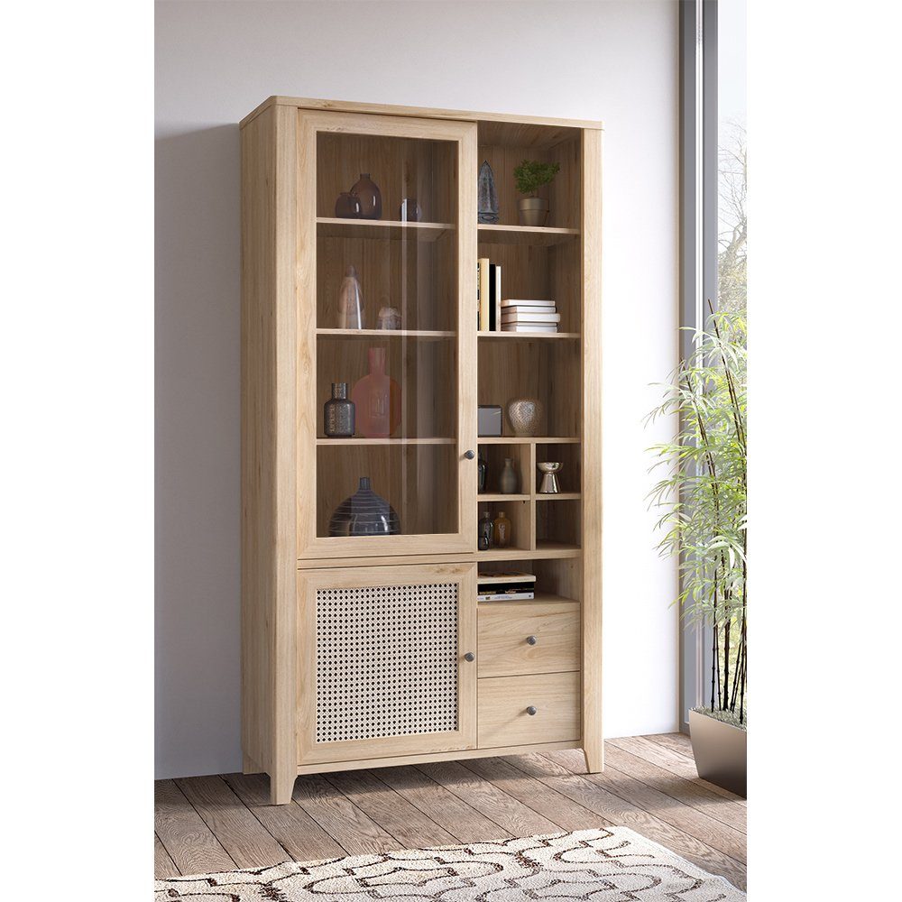 Lomadox Vitrine Cremona 129 Eiche Nb Mit Wiener Geflecht Nb 1085206