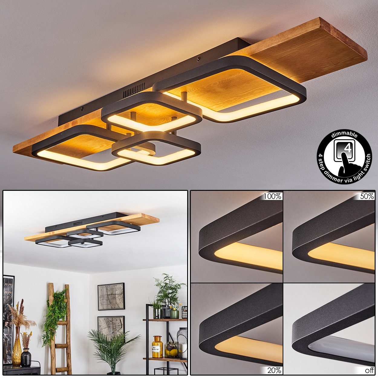Hofstein Deckenleuchte Palermo Dimmbare Deckenlampe Aus Metallholz