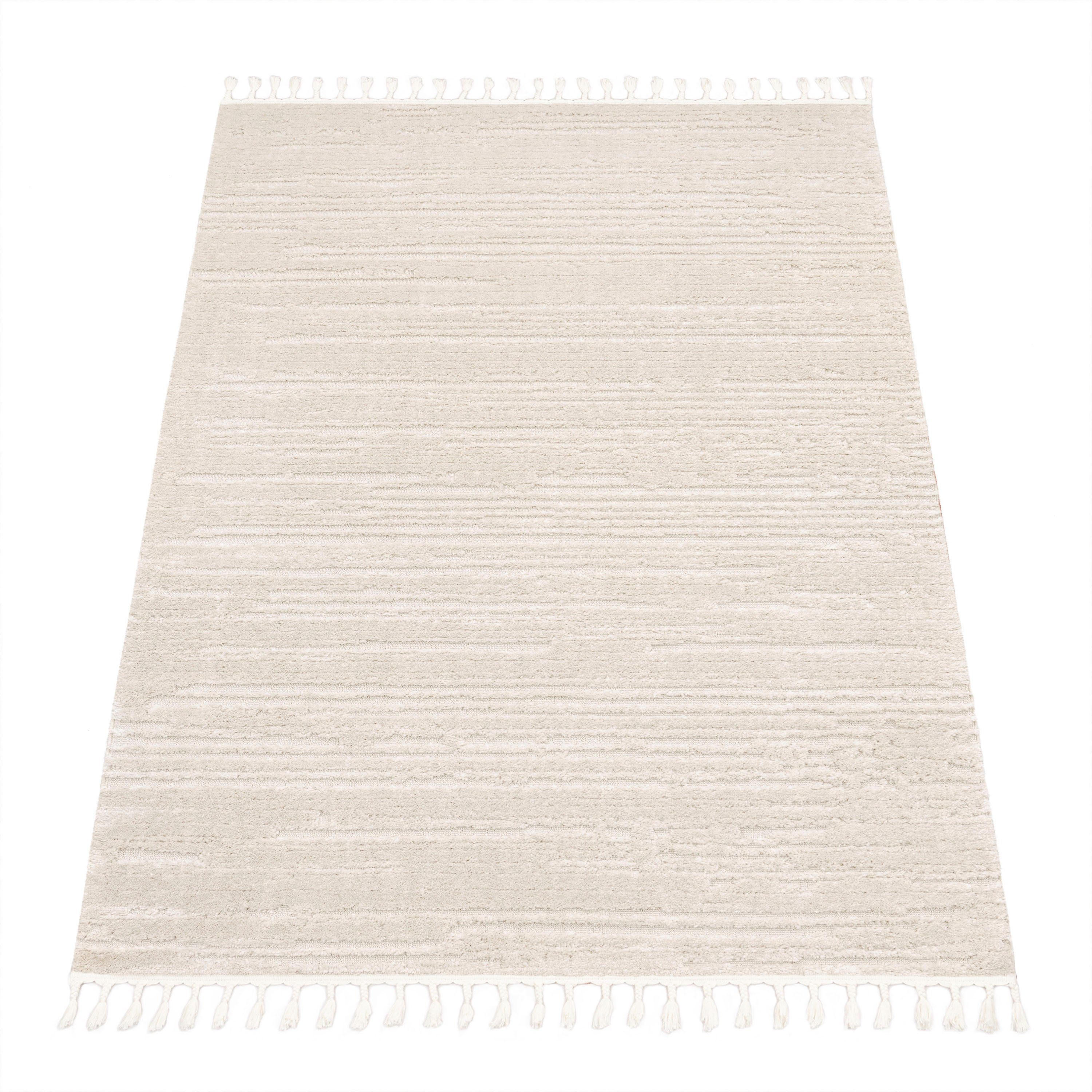 Teppich Wohnzimmer Boho Unifarben Fransen Meliert Teppich Paco Home