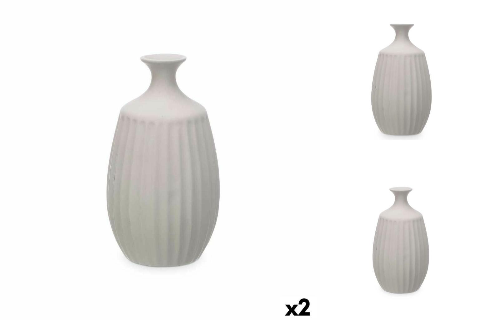 T Decor Dekovase Vase Grau Aus Keramik 21 X 39 X 21 Cm 2 Stück Streifen