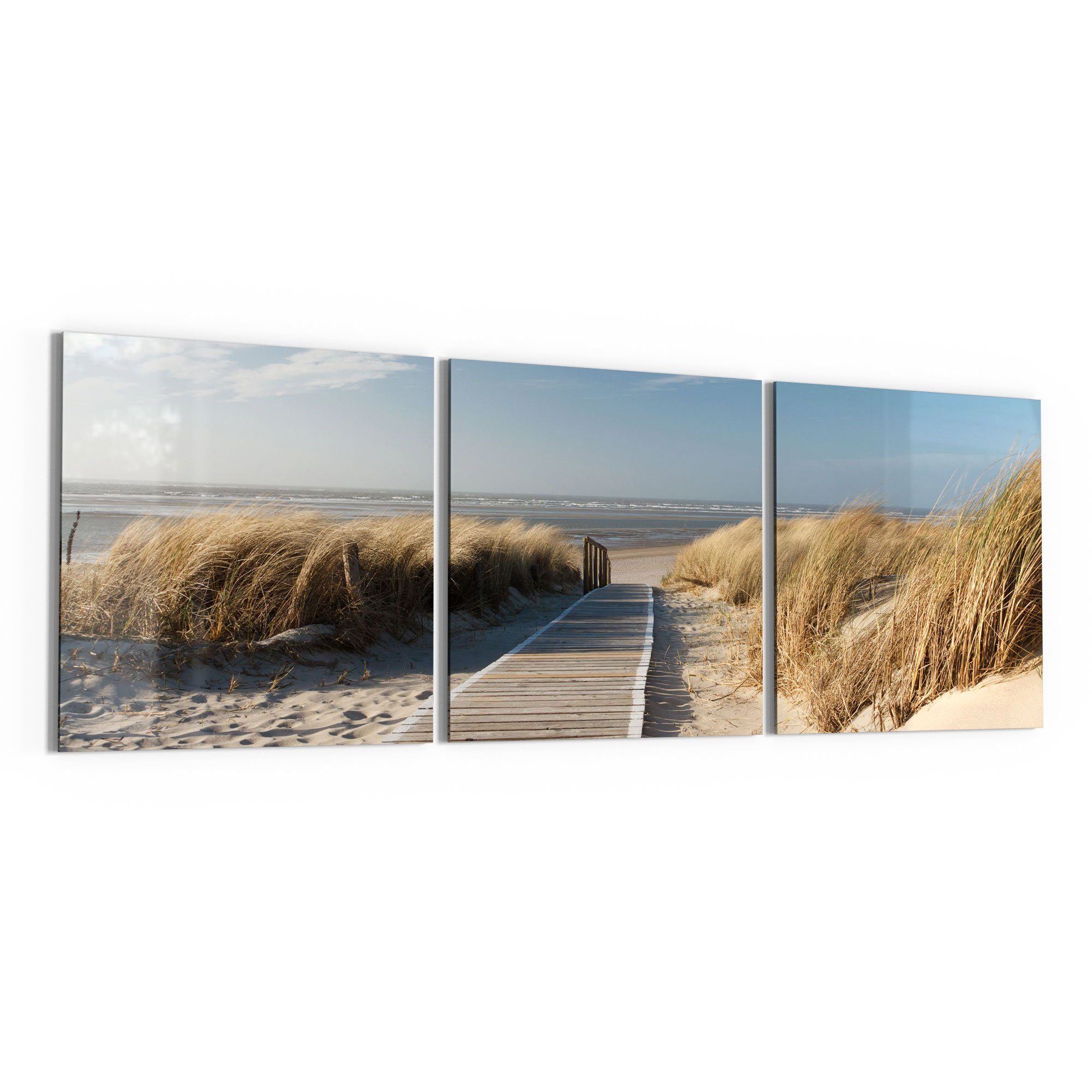 DEQORI Glasbild 'Strandaufgang am Meer', 'Strandaufgang am Meer', Glas Wandbild Bild schwebend ...