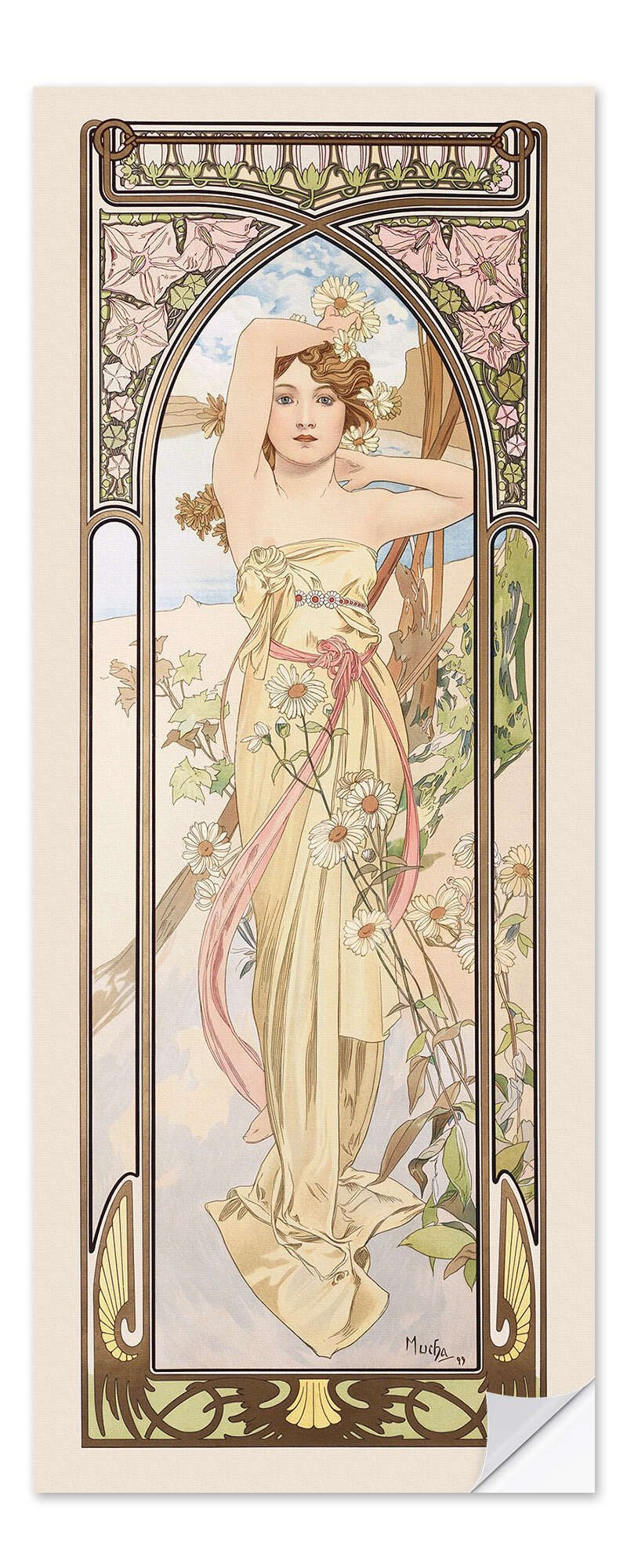 Posterlounge Wandfolie Alfons Mucha, Die Vier Tageszeiten - Tagesschein, 1899, Vintage Malerei