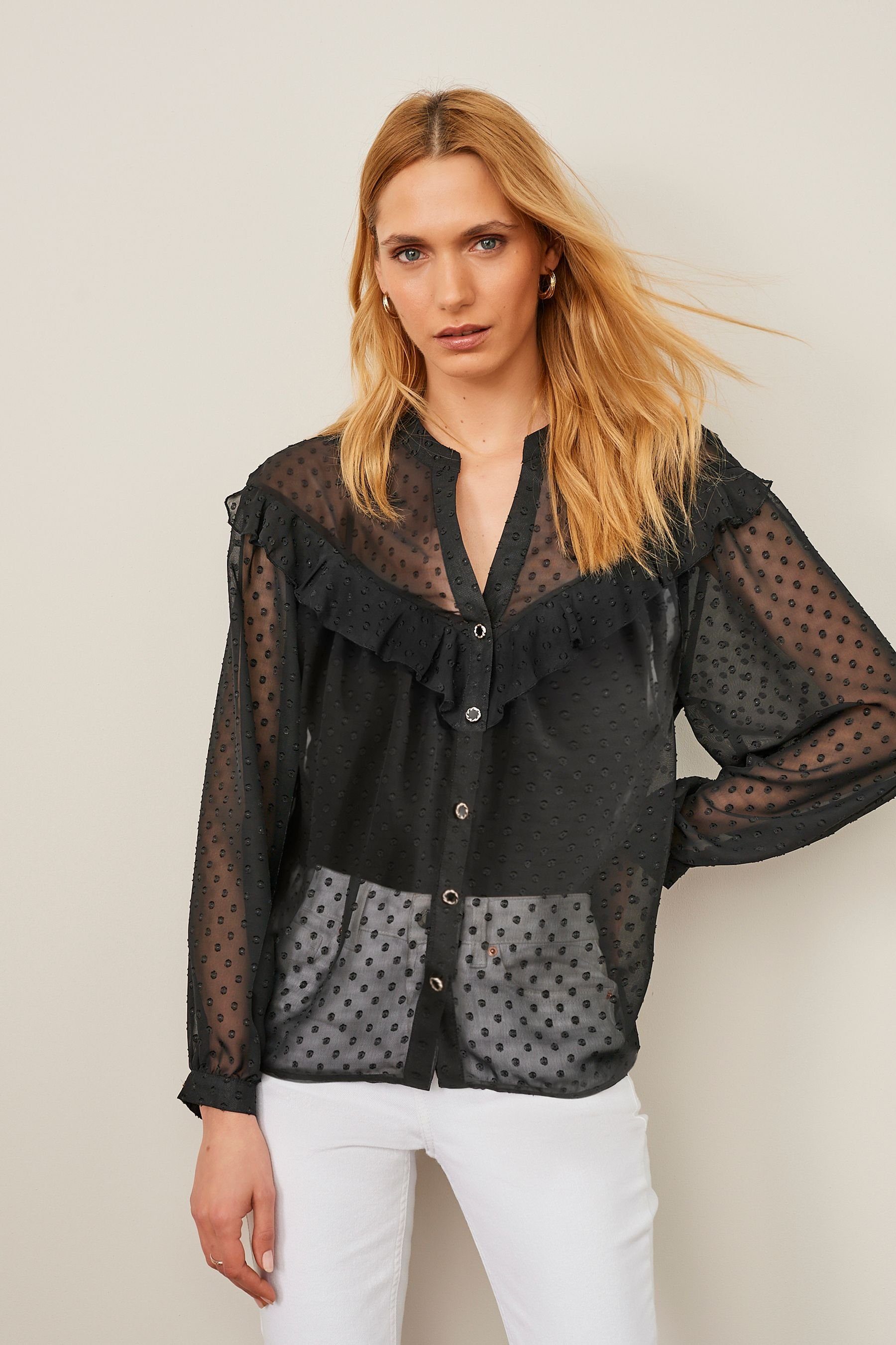 Next Kurzarmbluse Bluse Mit Rüschenbesatz 1 Tlg