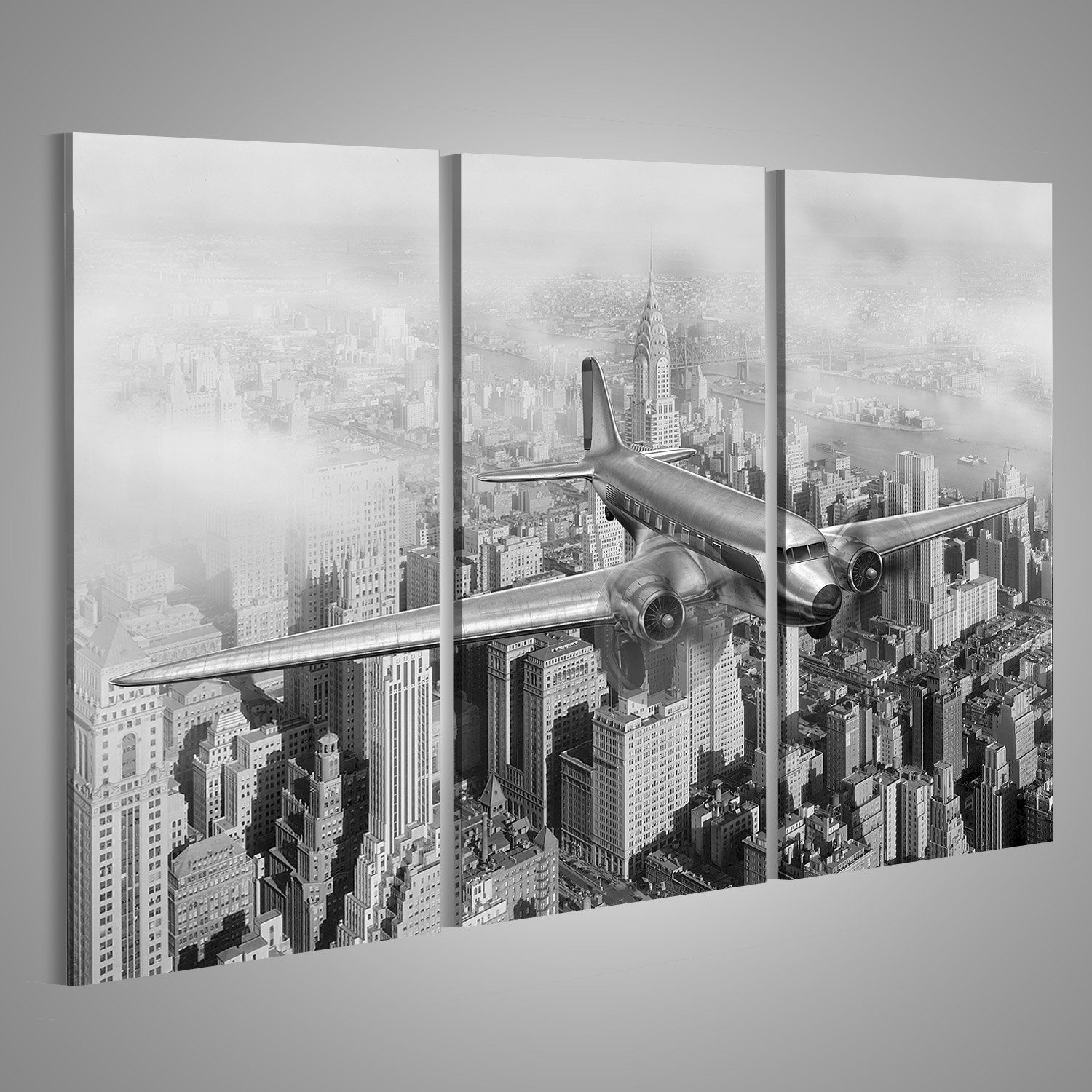 islandburner Leinwandbild »Bild auf Leinwand Vintage Bild Von Einer Douglas Dc Über New York City«