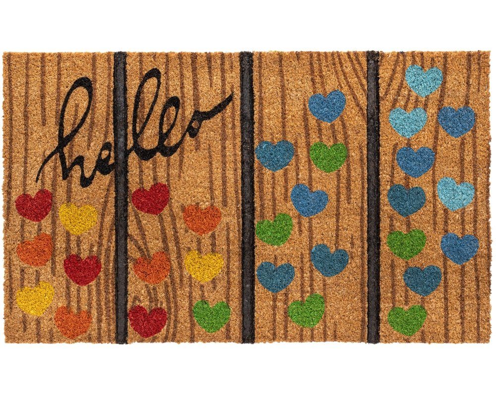 Fußmatte Kokosmatte Hello Spruch Bunte Herzen Als Aussen