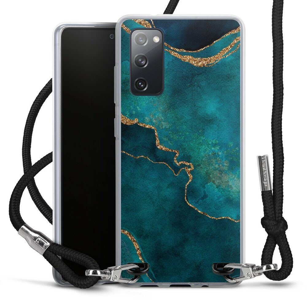 Deindesign Handyhülle Glitzer Look Marmor Kunst Gemstone Glamour Teal