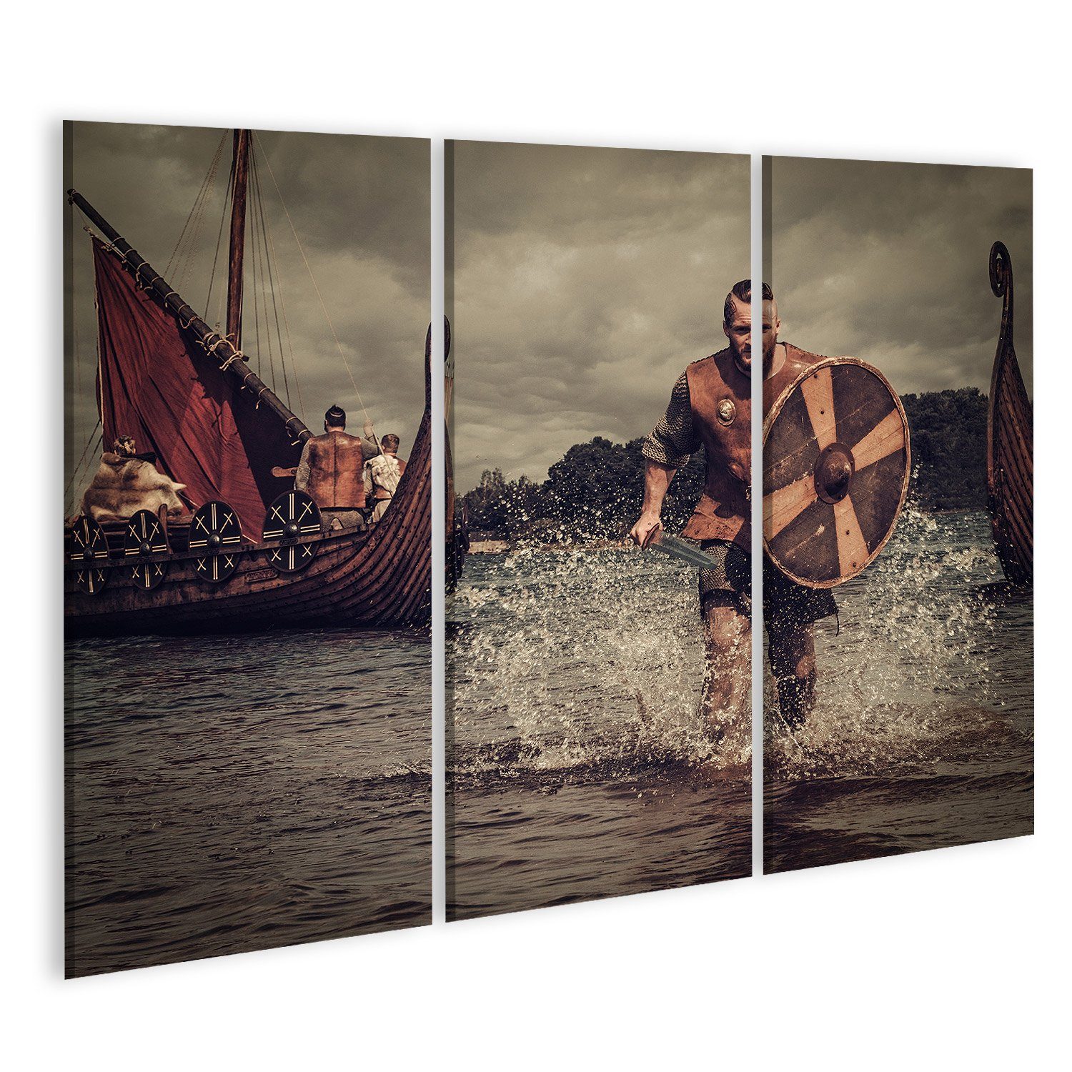 islandburner Leinwandbild Bild auf Leinwand Wikinger Krieger Angriff Entlang des Ufers laufen Dr