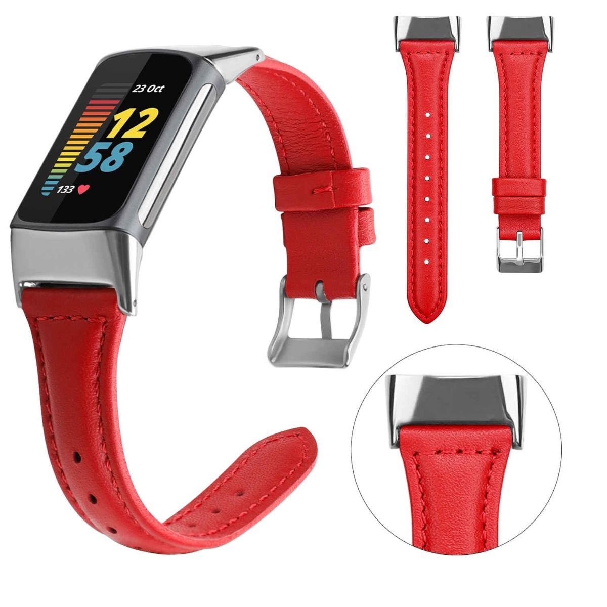 Wigento Smartwatch Armband Für Fitbit Charge 6 5 Leder Uhr Watch