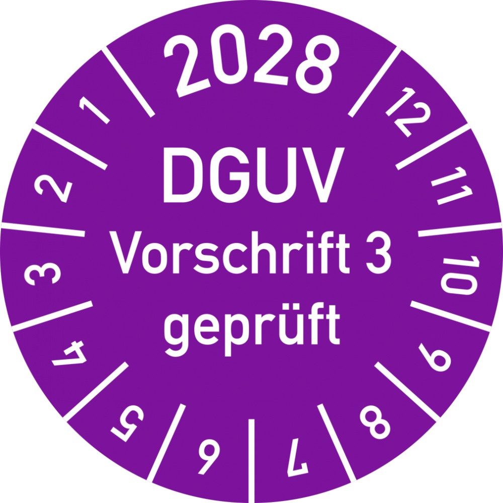 Dreifke Hinweisschild Prüfplakette 2028 DGUV Vorschrift 3 geprüft, Dokumentenfolie, Ø 15 mm ...