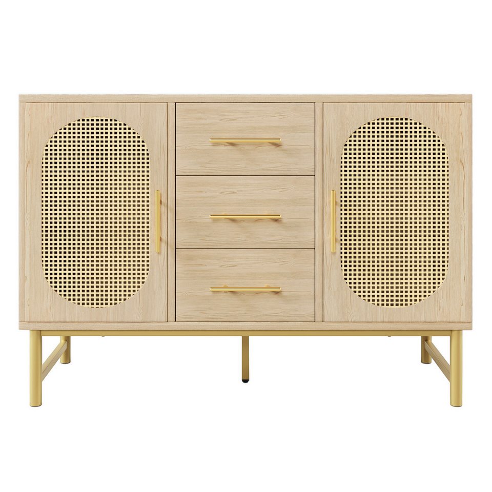 Tavilaecon Kommode Sideboard Mit 3 Schubladen Und 2 Rattan Türer 120 X