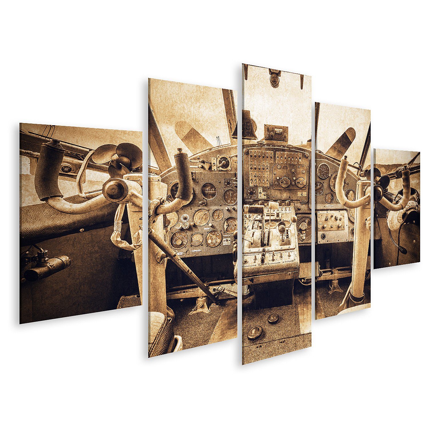islandburner Leinwandbild Bild auf Leinwand Cockpit Ansicht Alt Retro Flugzeug Vintage Stil ...