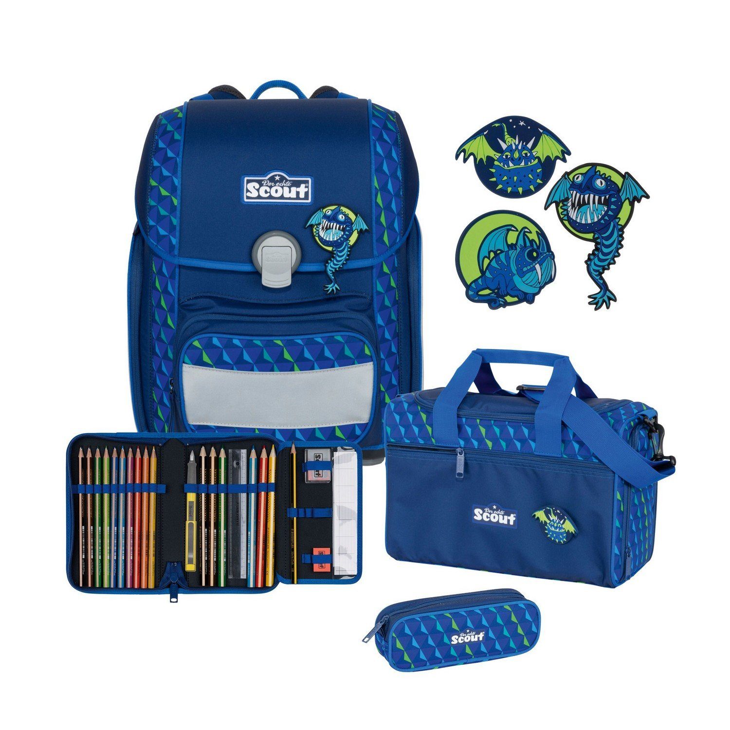 Scout Schulranzen, Scout Genius Schulranzen Set 4-tlg. Flying Monsters