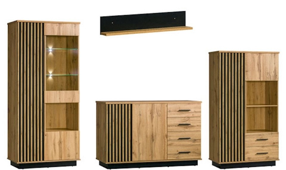 Feldmann Wohnen Wohnwand Lamia 1x Highboard 1x Vitrine 1x Kommode