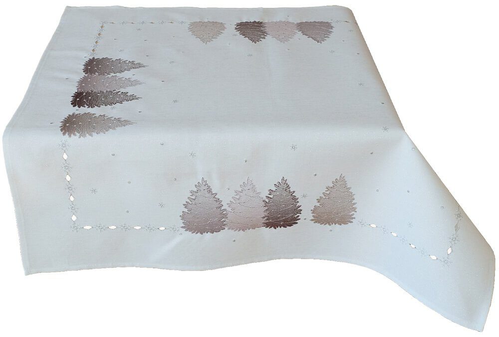 Matches21 Home And Hobby Tischdecke Mitteldecke Lurex Stick Bäume Weiß