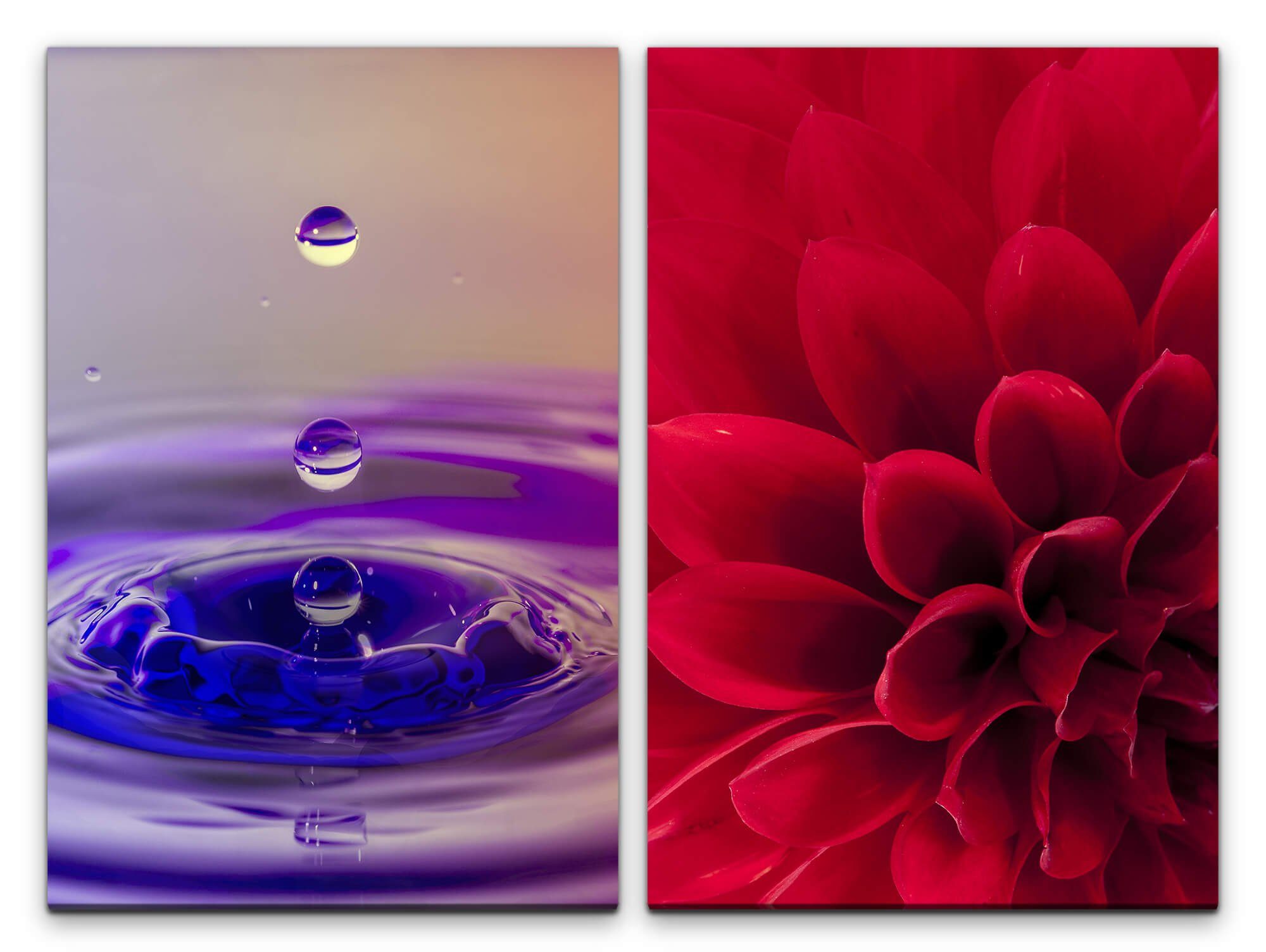 Sinus Art Leinwandbild 2 Bilder Je 60x90cm Dahlie Rote Blume
