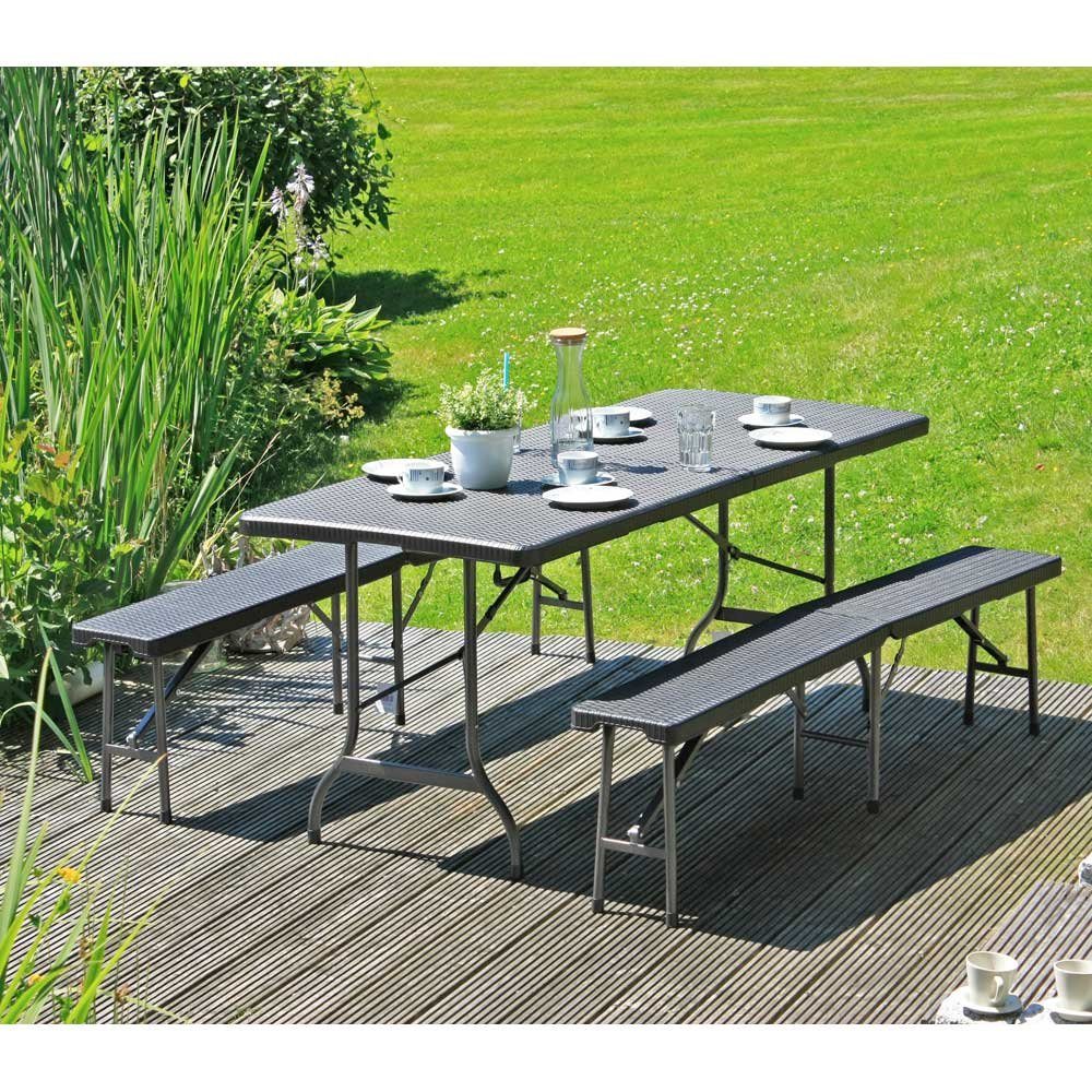 Lomadox Bierzeltgarnitur Garda 120 Biertischgarnitur Rattan Schwarz