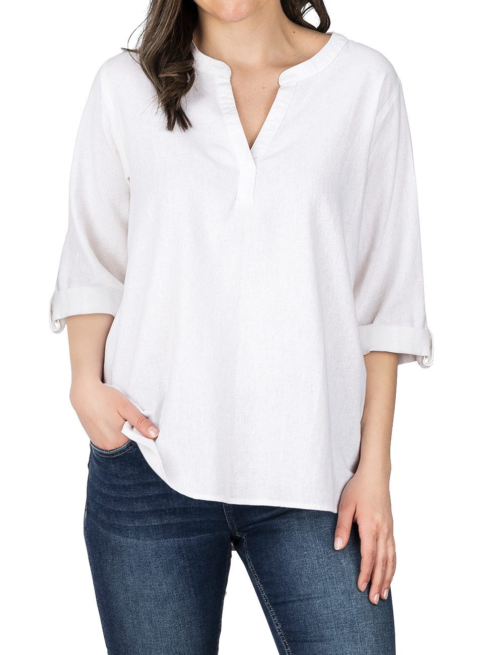 Denimfy Hemdbluse Damen Leinen Bluse Dfsara Regular Fit Tunika Mit V