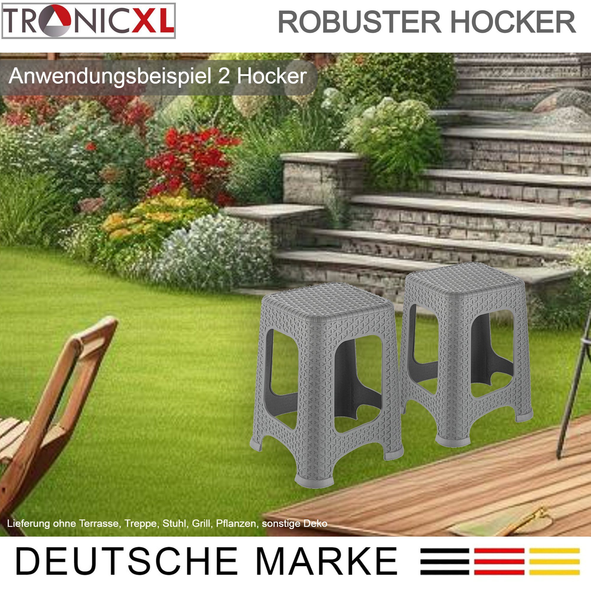 TronicXL Sitzhocker 2x Gartenhocker Rattan Optik Hocker stapelbar ...