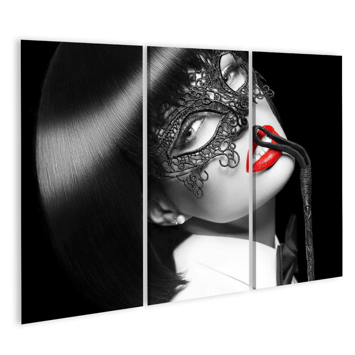 islandburner Leinwandbild Bild auf Leinwand Sexy Frau In Maske Peitsche Auf Dem Roten Lippen Bds