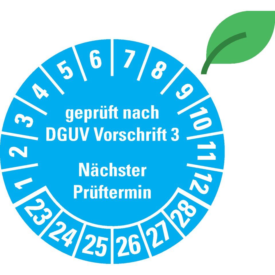 König Werbeanlagen Hinweisschild Prüfpl.gepr.DGUV Vor.3 Nä.Prüft.,23-28,blau,öko Folie,Ø 30mm,18 ...