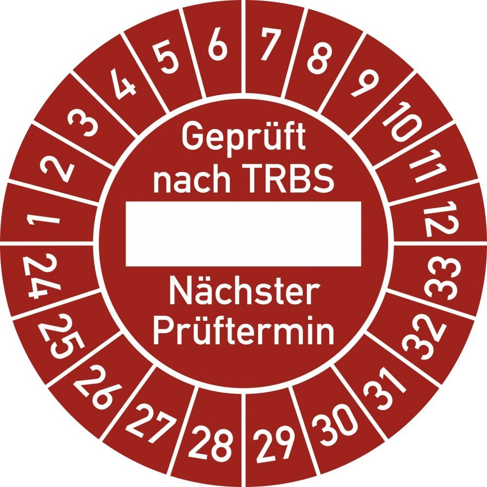 König Werbeanlagen Hinweisschild Prüfplakette Geprüft nach TRBS... 2024 - 2033, Folie, Ø 30 mm ...