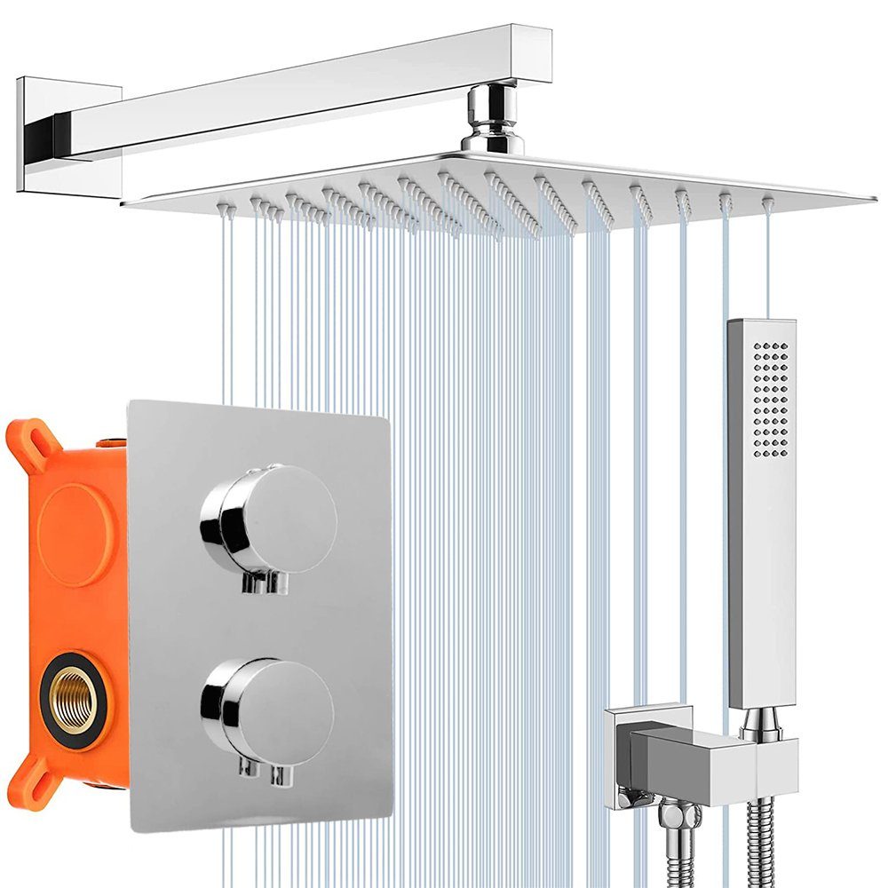 Xersek Regenduschkopf Thermostat Regendusche Duschsystem Chrome 3030cm