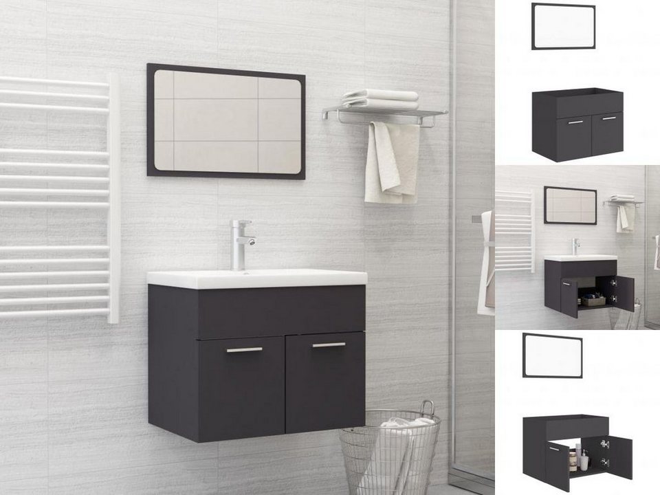 Vidaxl Badezimmer Set 2 Tlg Badmöbel Set Grau Spanplatte