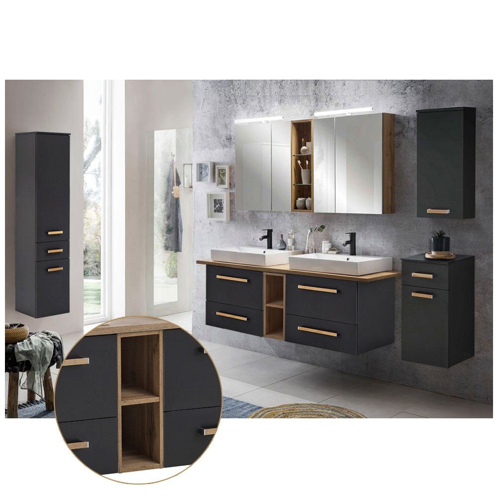 Lomadox Badmöbel Set Dabo 04 Spar Set 6 St Anthrazit Eiche