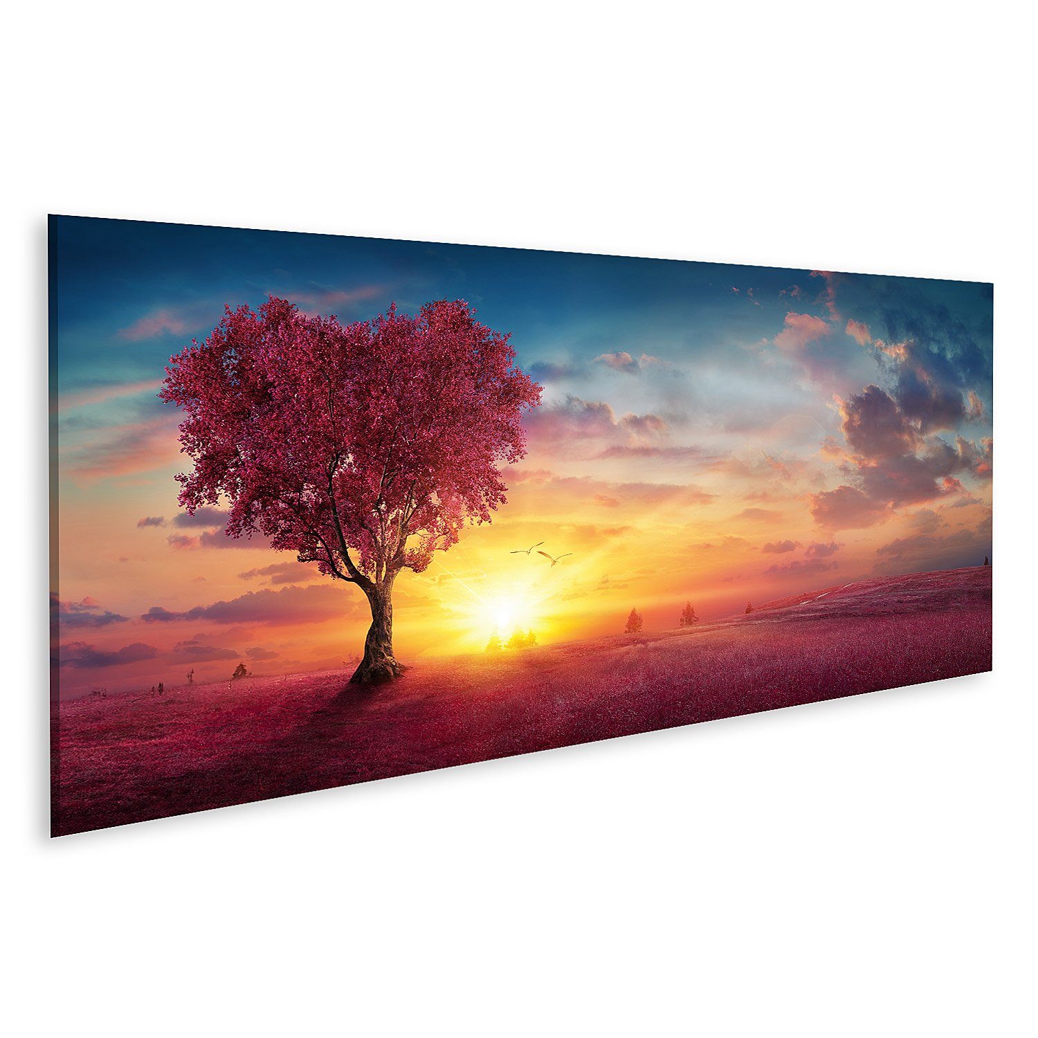 islandburner Leinwandbild Bild auf Leinwand Herz Baum Liebe Natur Rot Landschaft Sonnenuntergang ...