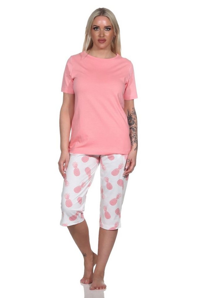 Normann Pyjama Damen Kurzarm Schlafanzug Mit Caprihose Homewear Und