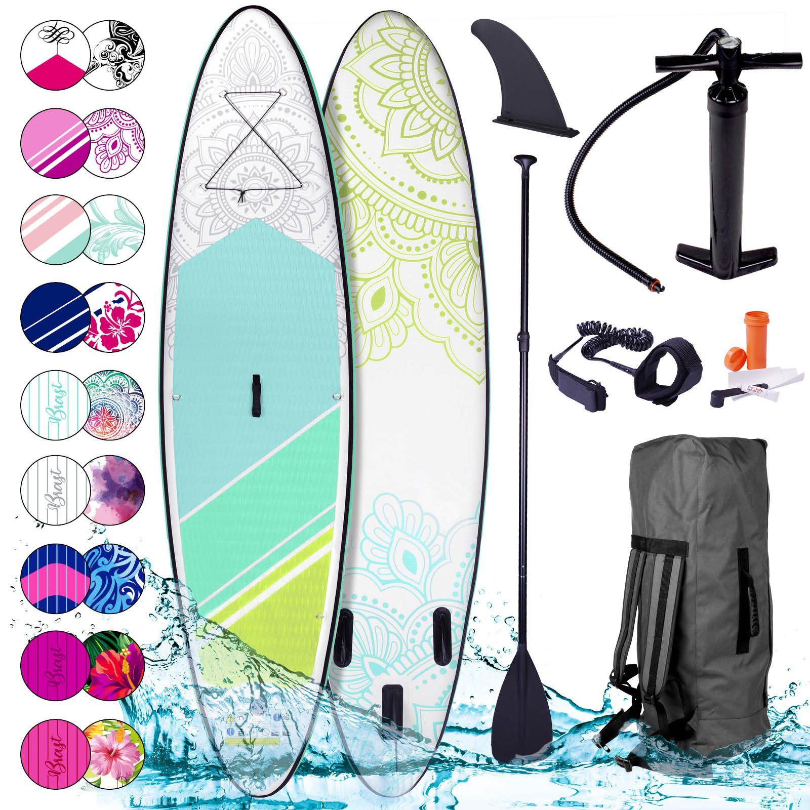 BRAST SUP-Board Aufblasbares Stand up Paddle Set für Frauen viele Modelle, (300x76x15cm), incl ...