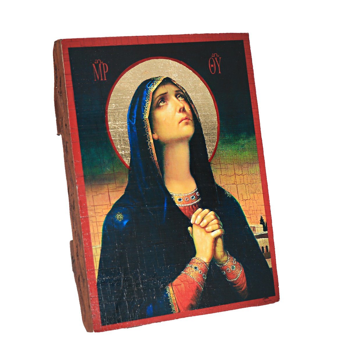 NKlaus Bild Deva Maria, Christliche Massiv Holz Ikone Versiegelt 16x12,5 Handgefer, Religion