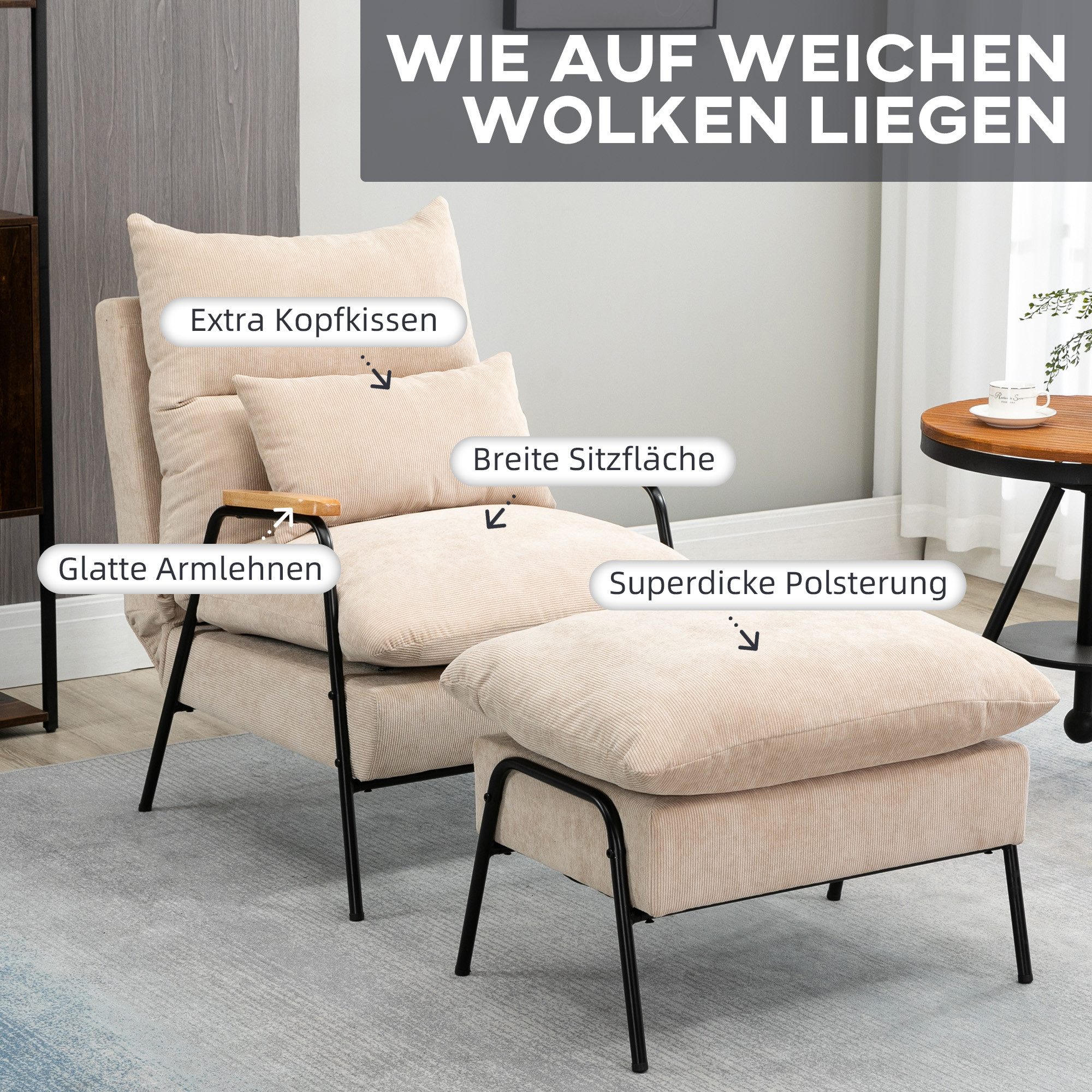 HOMCOM Relaxsessel Polstersessel mit Hocker, Polsterstuhl mit ...