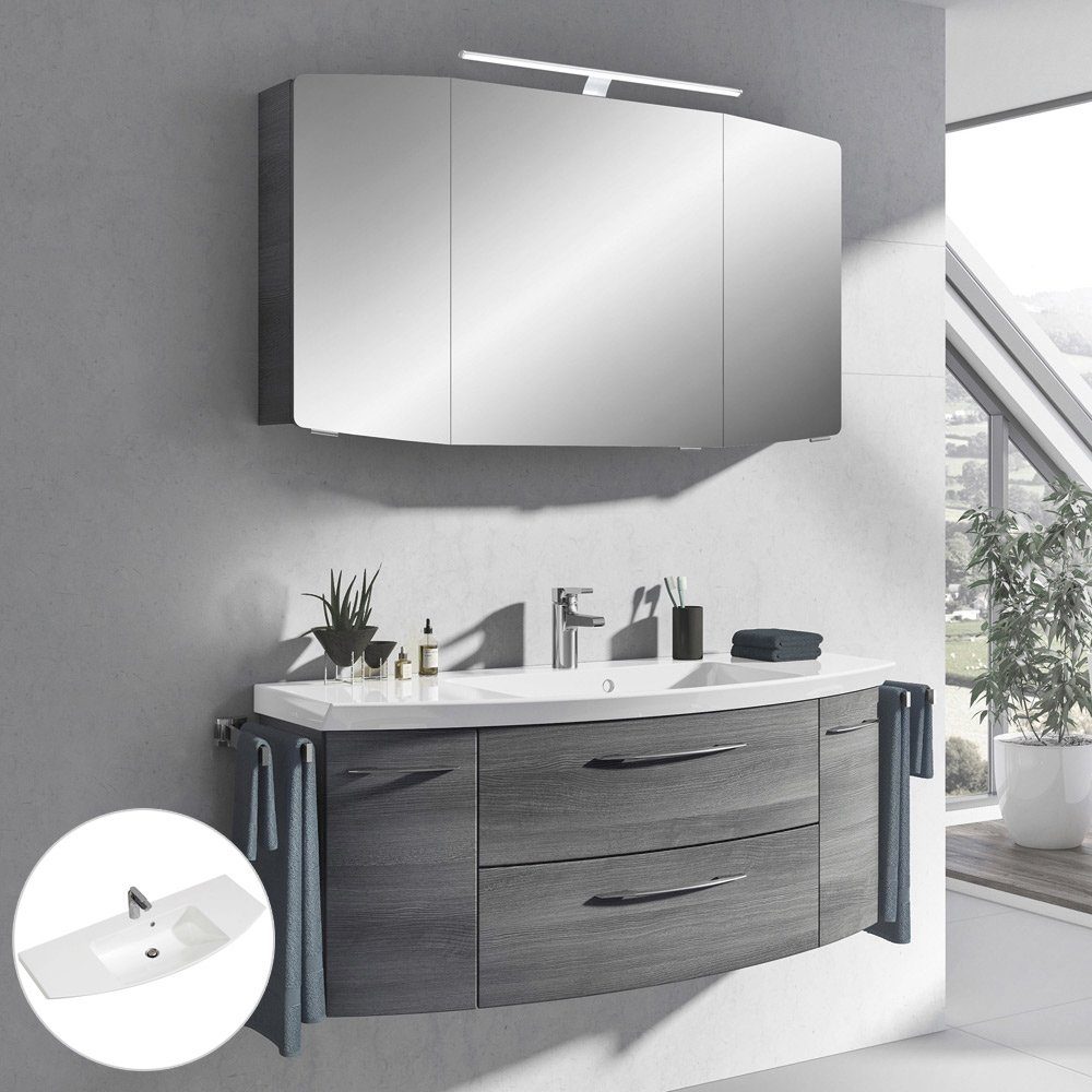 Lomadox Waschtisch-Set CERVIA-66, (Spar-Set, 0-St), graphit Struktur 121/200/50,5 cm