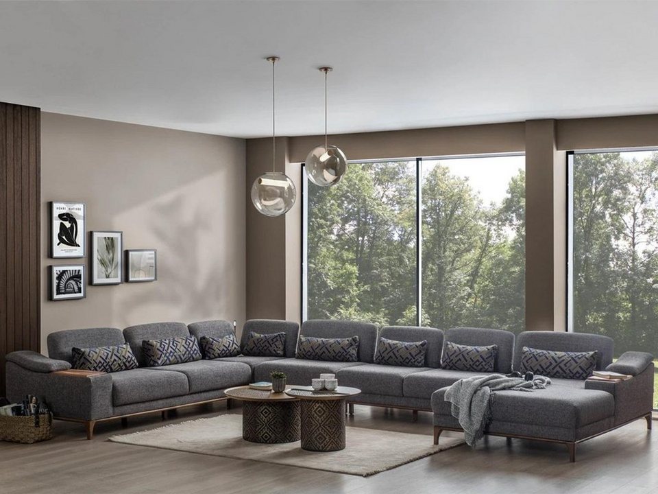 Jvmoebel Ecksofa Design Ecksofa U Form Modern Textil Garnitur Grau