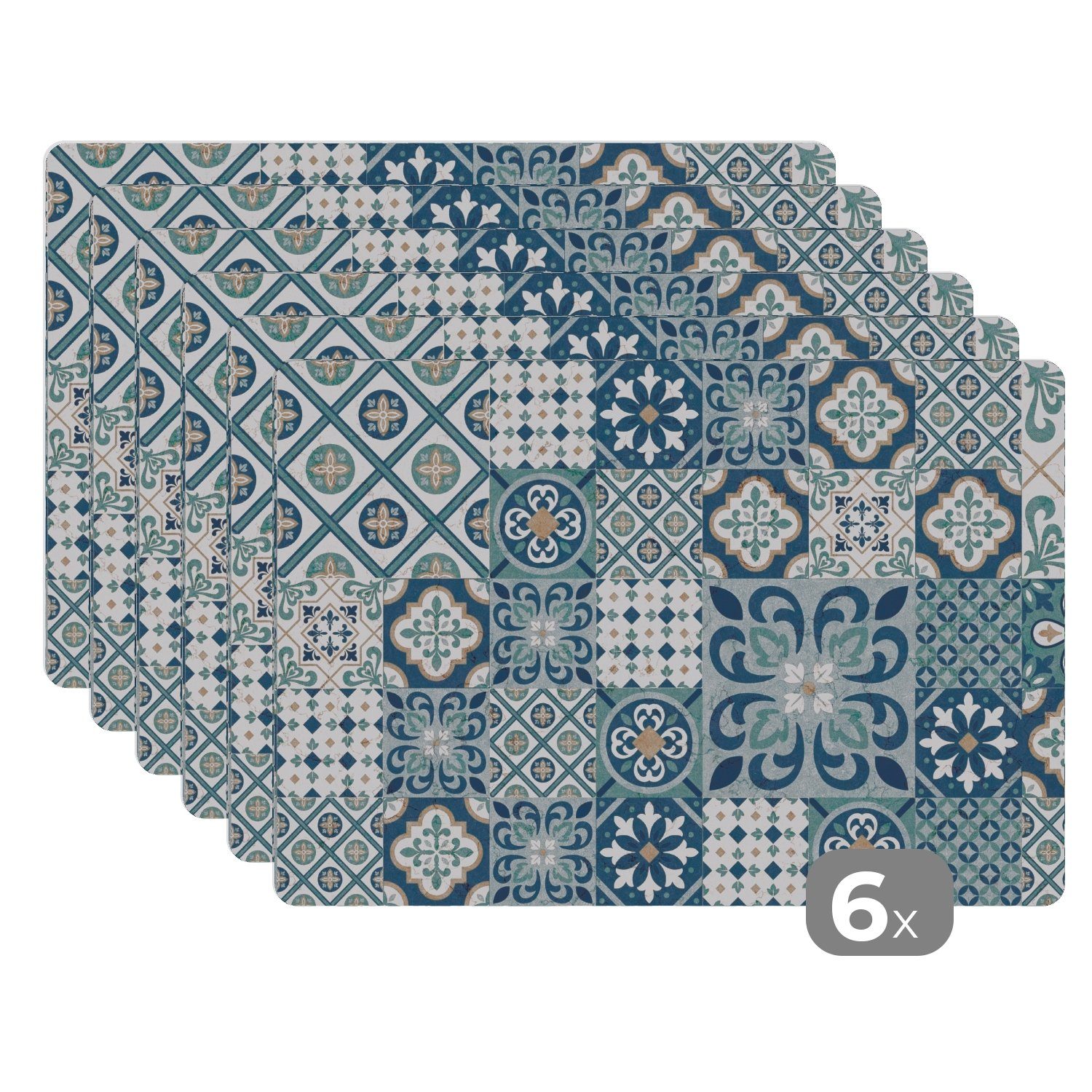 MuchoWow Platzset Blumen - Blau - Design - Fliese, Tischset