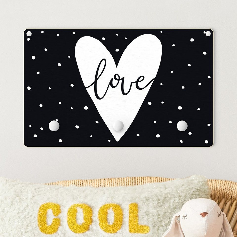 Bilderdepot24 Garderobenpaneel Schwarz Weiss Illustration Spruch Love