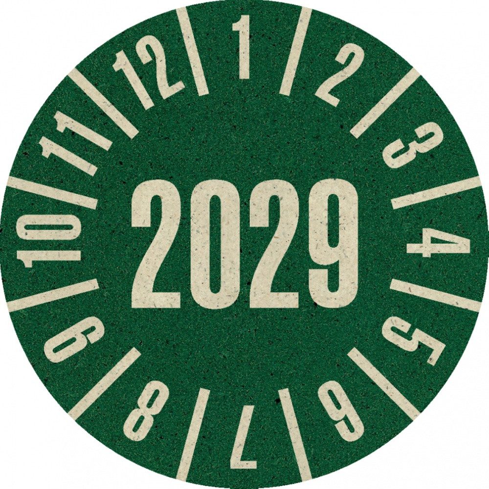 Dreifke Hinweisschild Prüfplakette 2029, grün, Graspapier, selbstklebend, Ø 30mm, 500/Rolle ...
