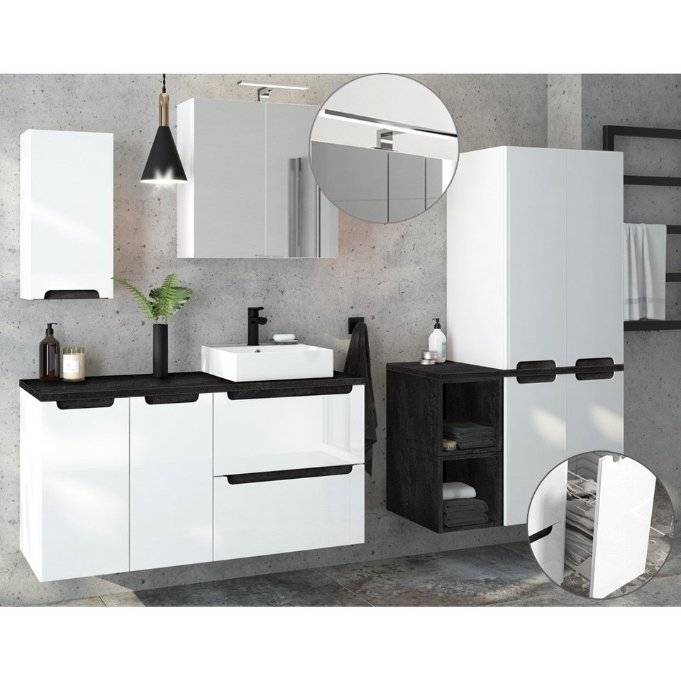 Lomadox Badmöbel Set Sofia 107 Spar Set 16 St Beton Dunkel Keramik