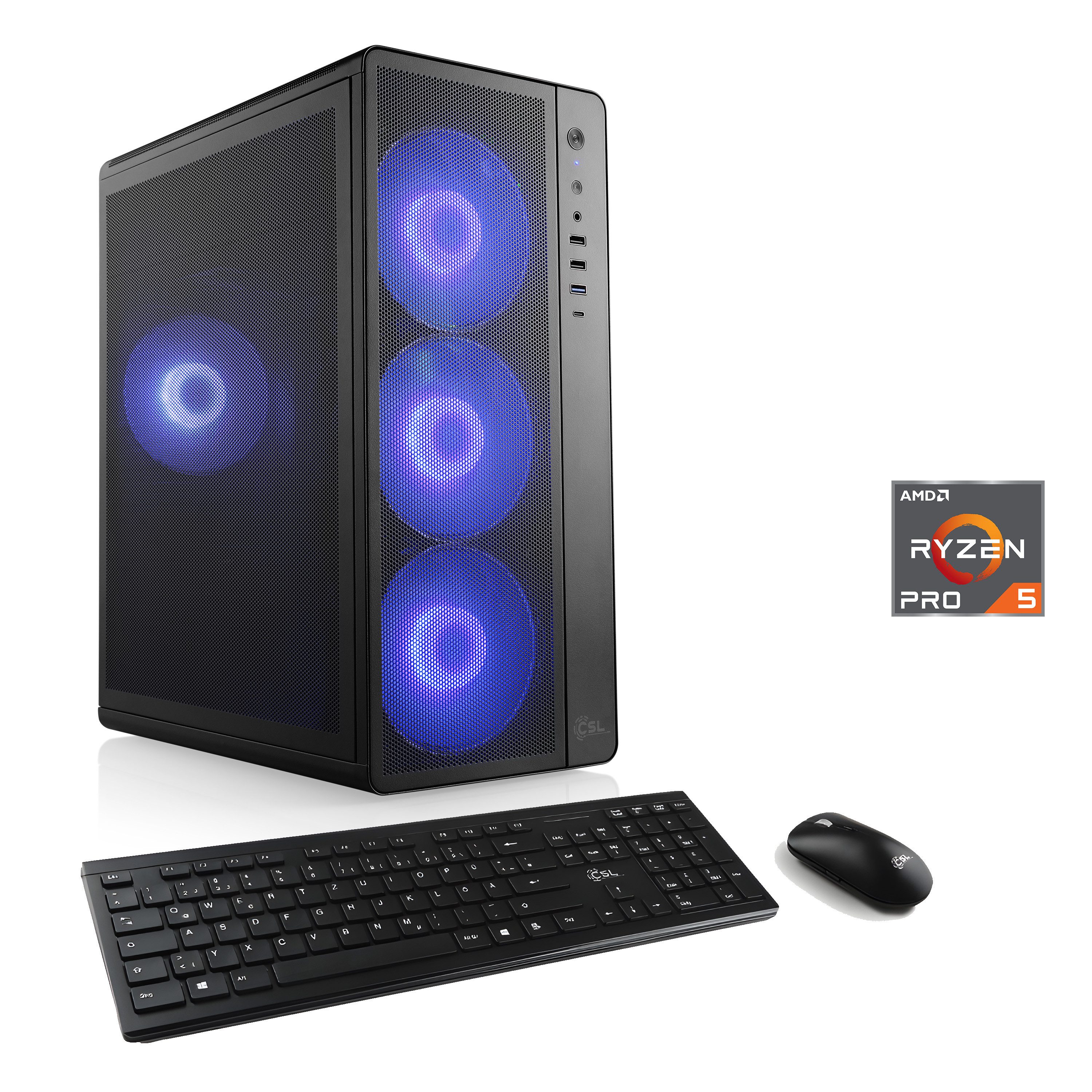 CSL Levitas V29207 PC (AMD Ryzen 5 Pro 5655G, 16 GB RAM, 500 GB SSD, Luftkühlung), Desktop PC