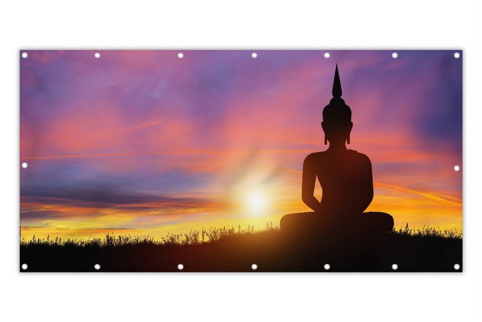 Muchowow Balkonsichtschutz Sonnenuntergang Horizont Buddha Statue